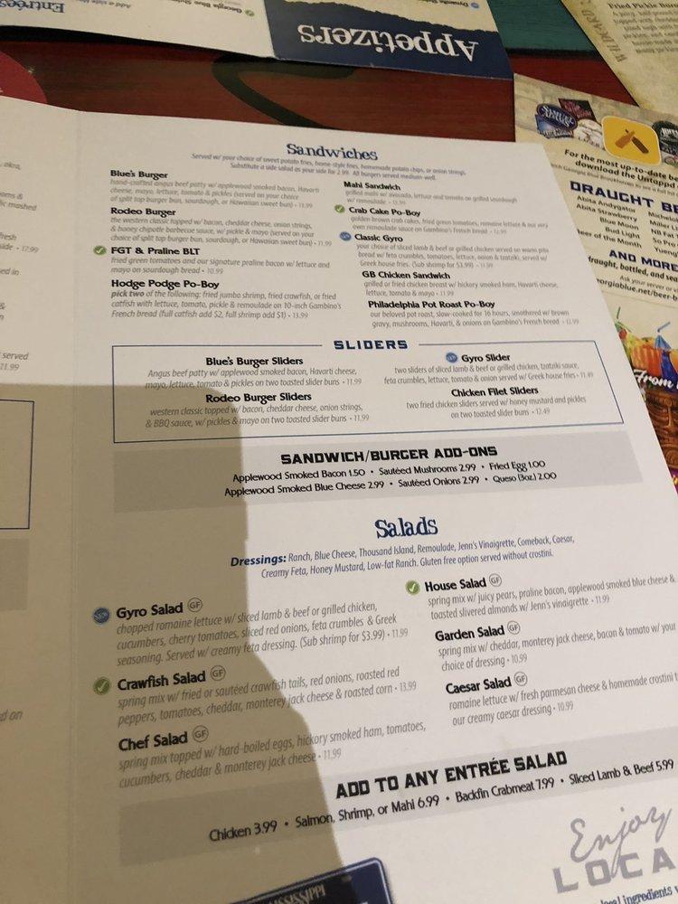 Menu at Georgia Blue restaurant, Brookhaven, 107 S Railroad Ave