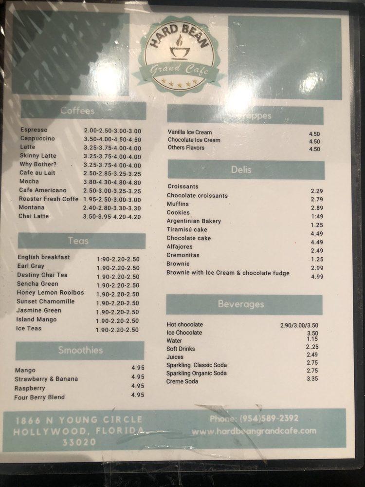 Menu at Hard Bean Grand Cafe, Hollywood