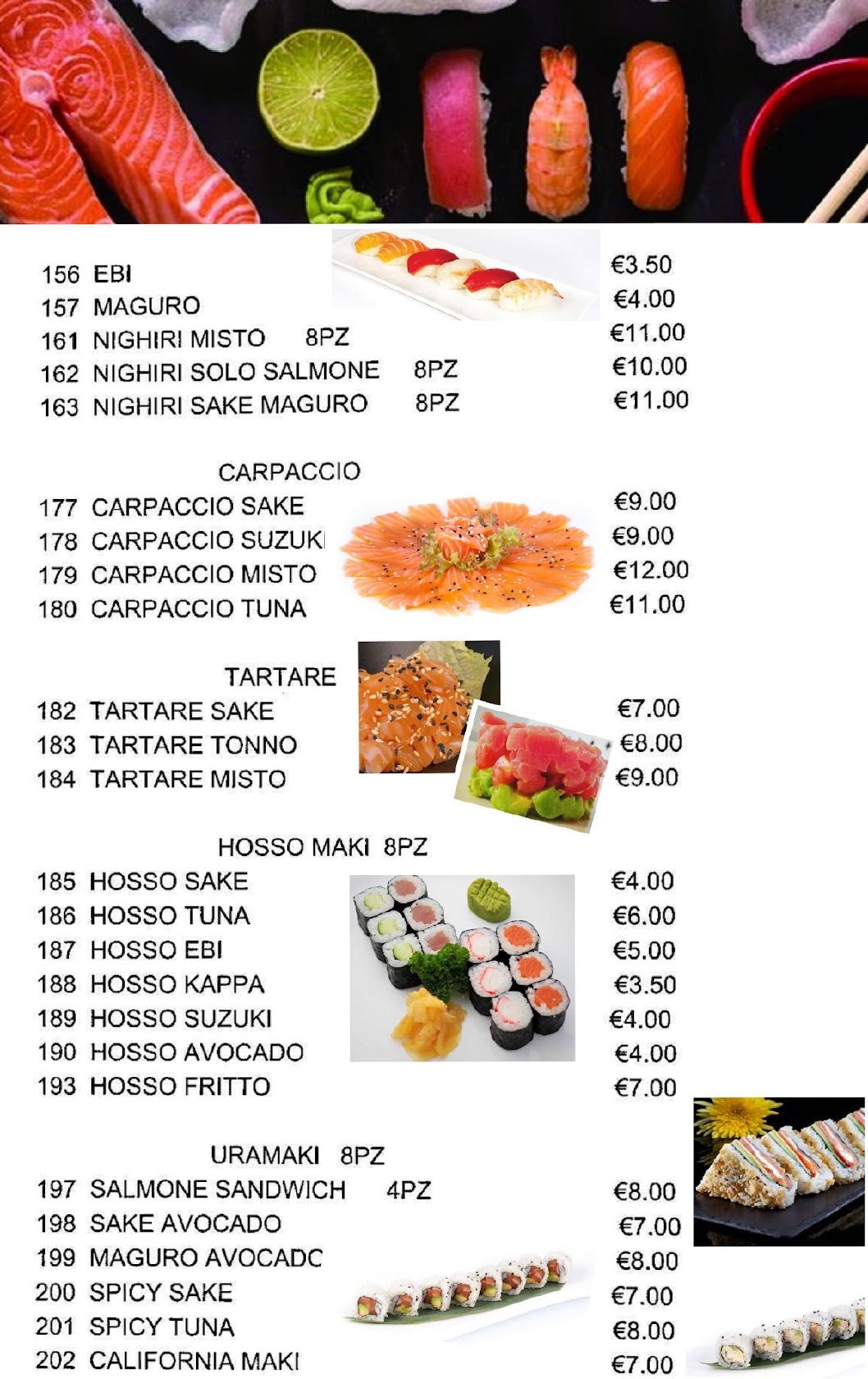 Carta del restaurante Kiyomi, Villair-Amerique