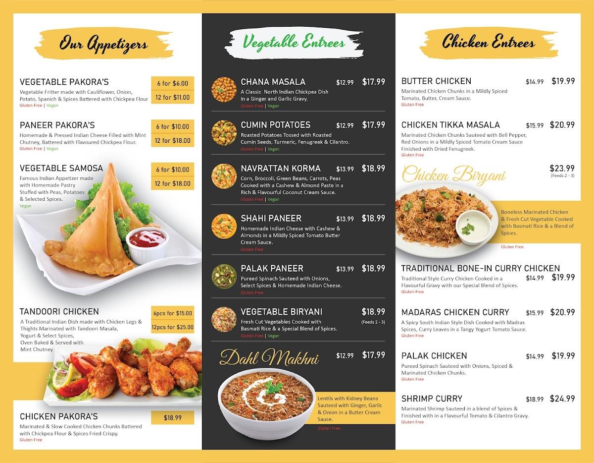 Menu at KURRY restaurant, Kenora