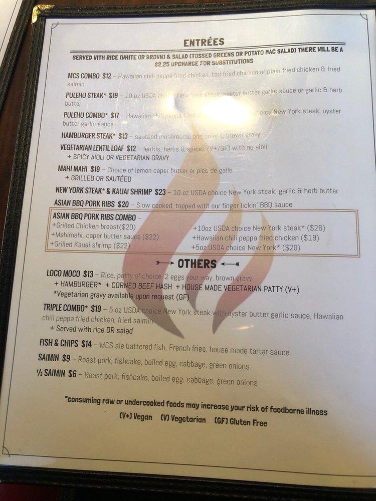 Carta del restaurante MCS Grill, Hanapepe