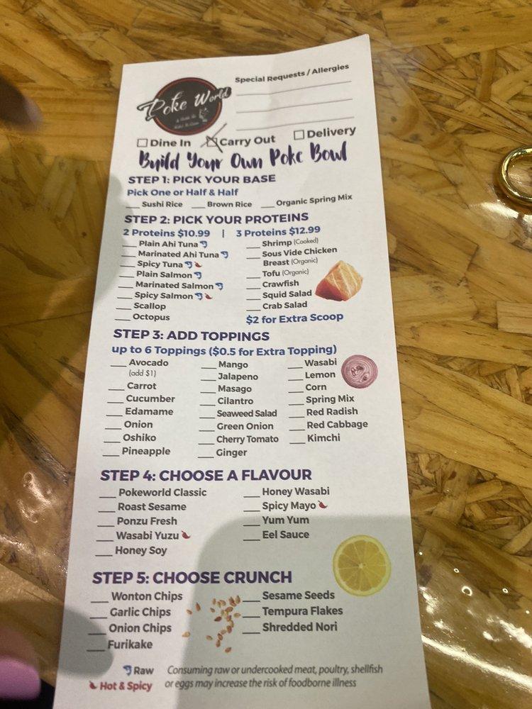 Menu at Pokeworld, Memphis