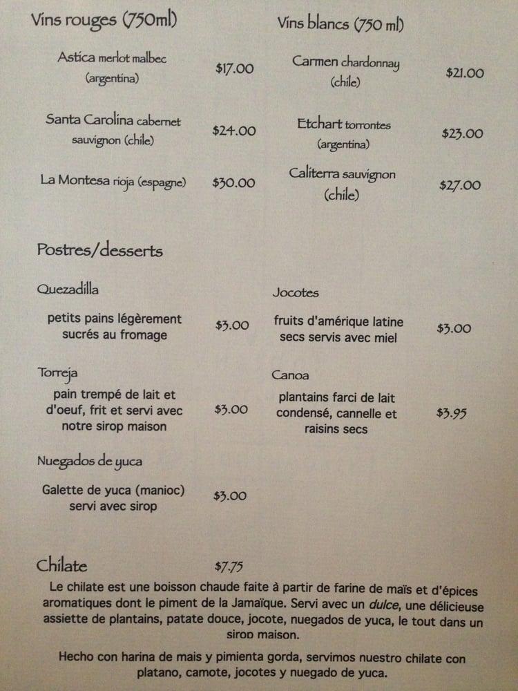 Menu at Restaurant El Chalateco, Montréal