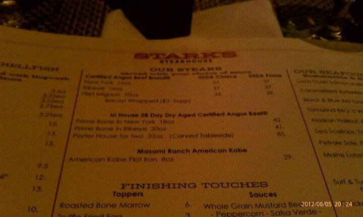 Menu at Stark's Steak & Seafood pub & bar, Santa Rosa