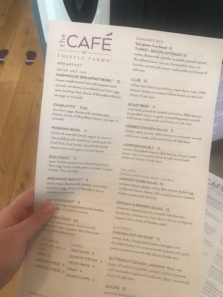 Menu at The Café at Thistle Farms cafe, Nashville