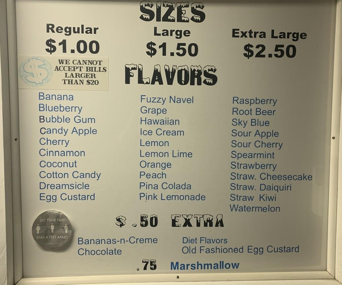 Menu at The Freezing Point Snowballs desserts, Edgemere