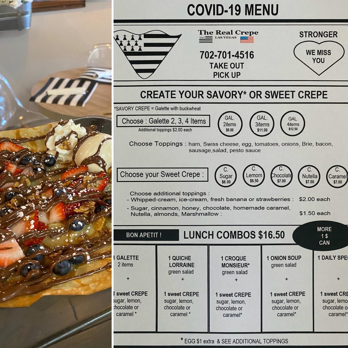 Menu at The Real Crepe restaurant, Las Vegas