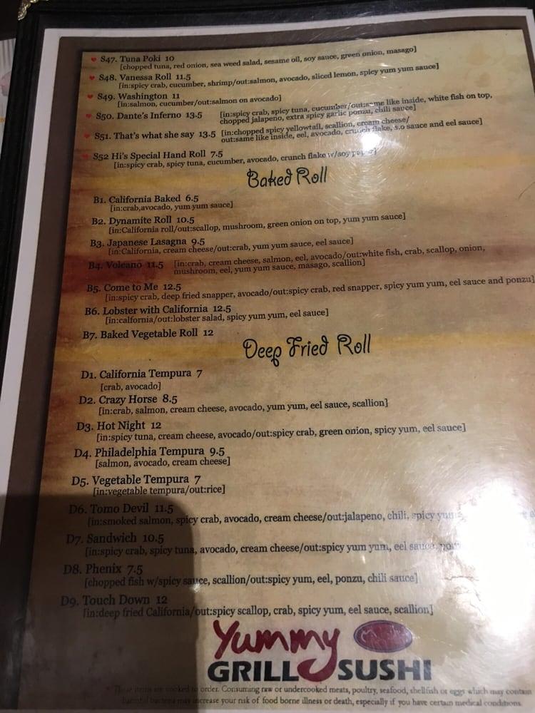 Menu at Yummy Grill & Sushi restaurant, Las Vegas, W Lake Mead Blvd #105