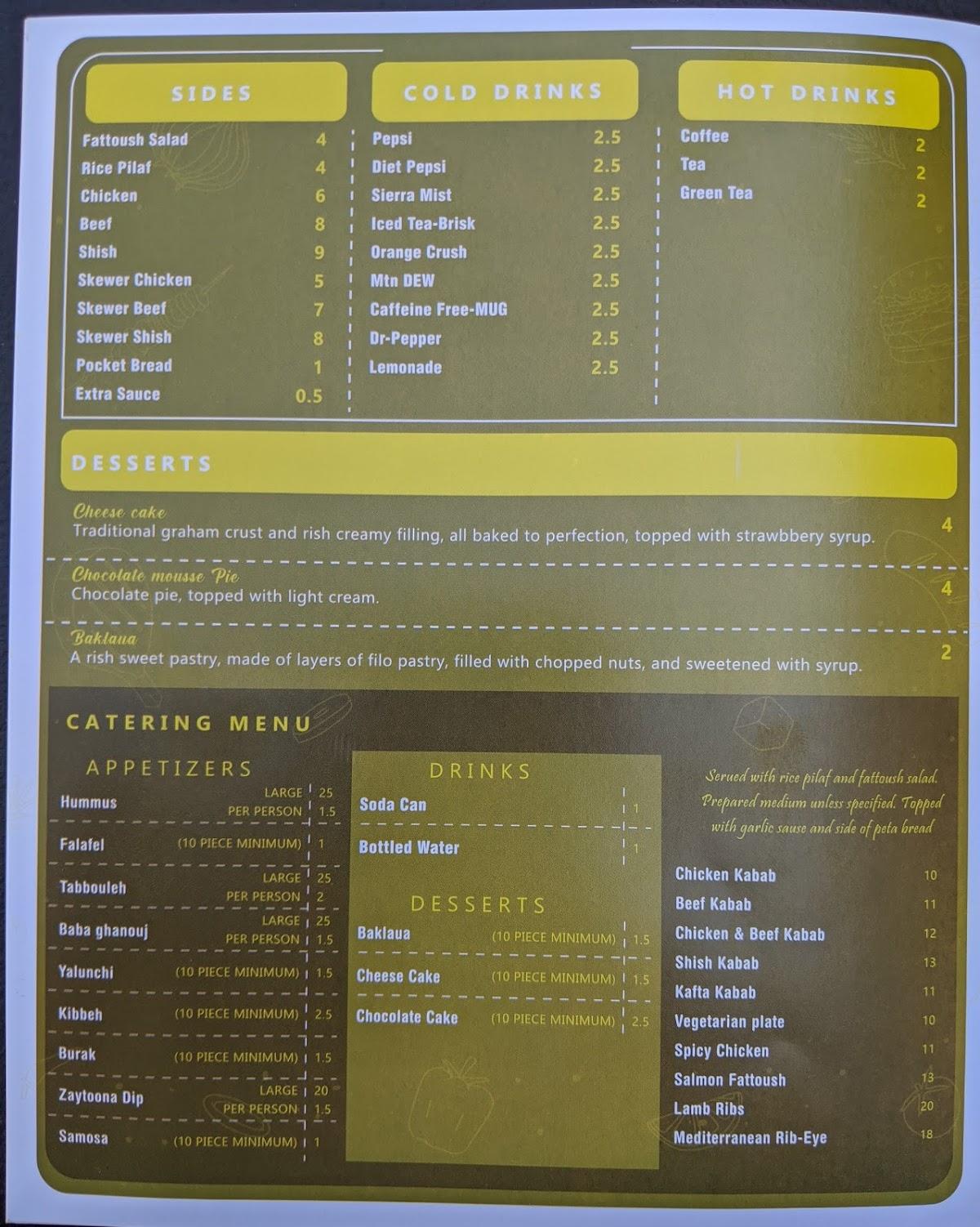 Menu at Zaytoona Resturant restaurant, Hanford