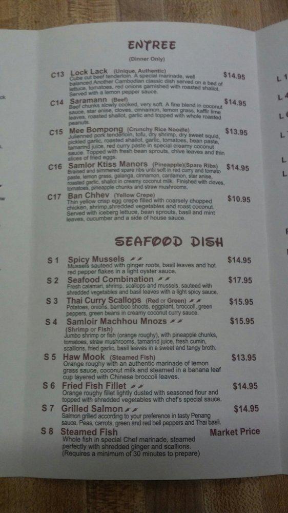 Menu at Angkor - Cambodian Thai Cuisine restaurant, Pittsburgh