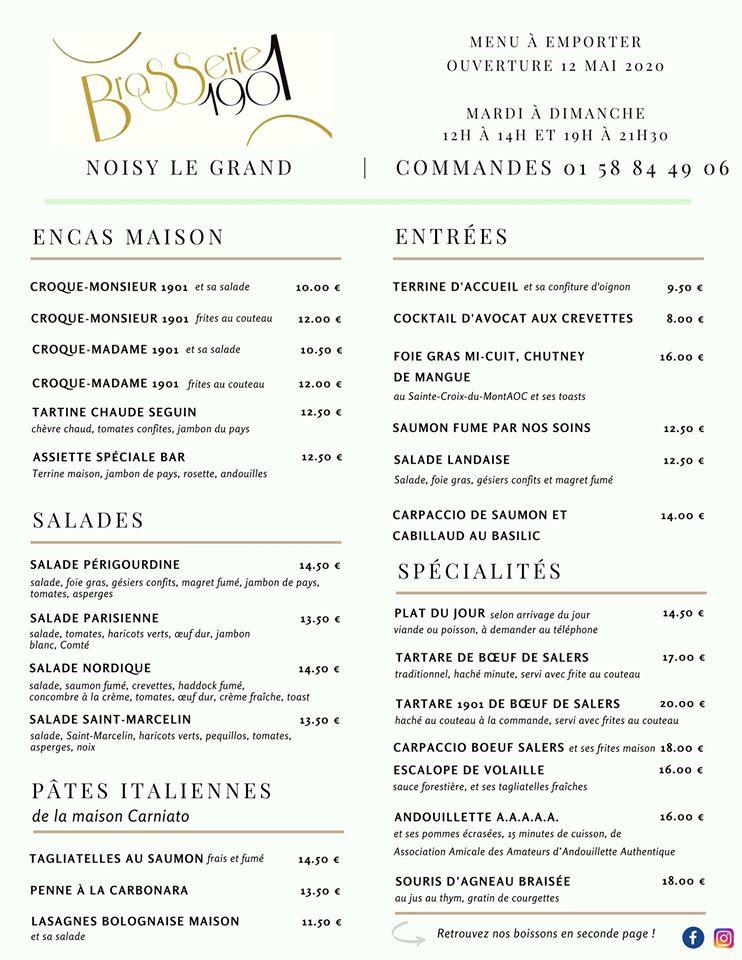 Menu au Brasserie 1901 pub et bar, Noisy-le-Grand, 1 Av. Aristide Briand