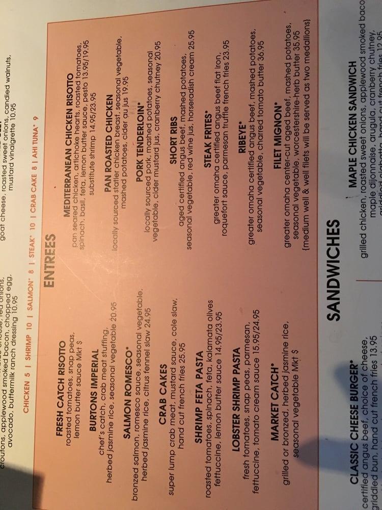 Menu at Burtons Grill & Bar, Mount Pleasant