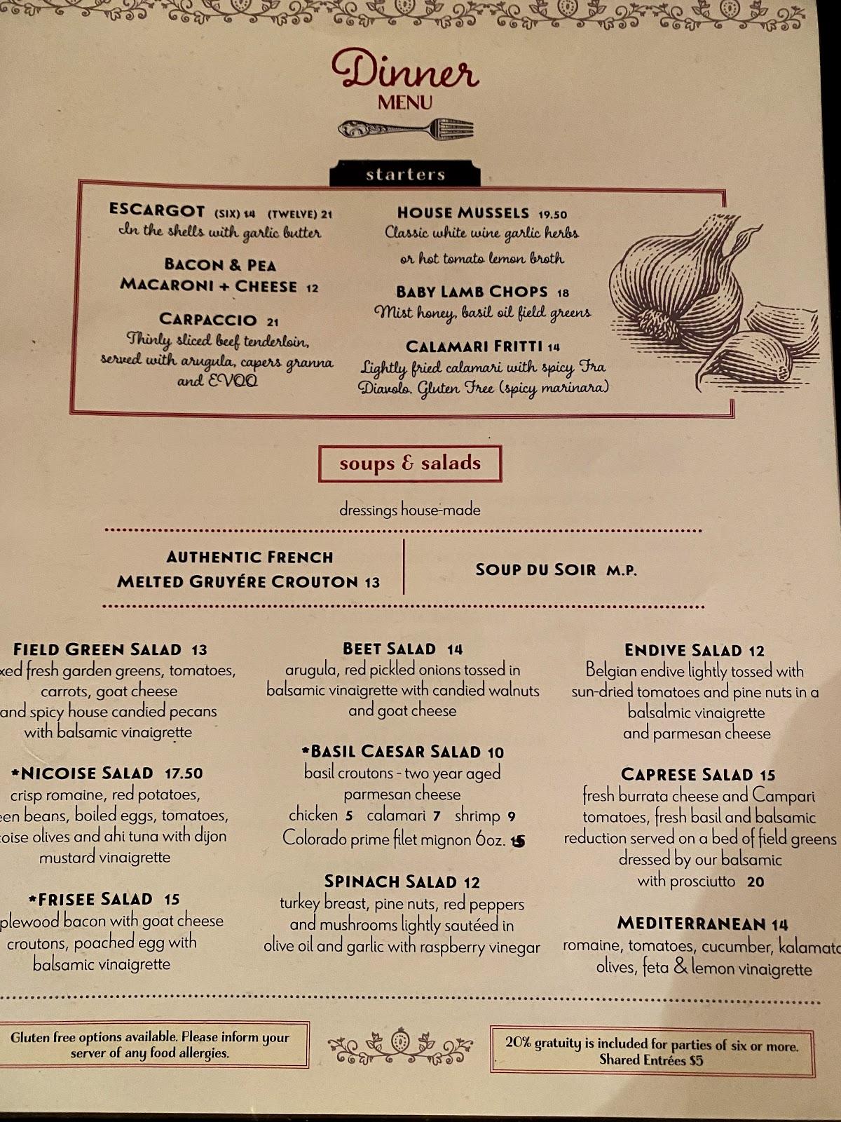Menu at Cafe Bernard, Basalt, French Bistro Bakery Café