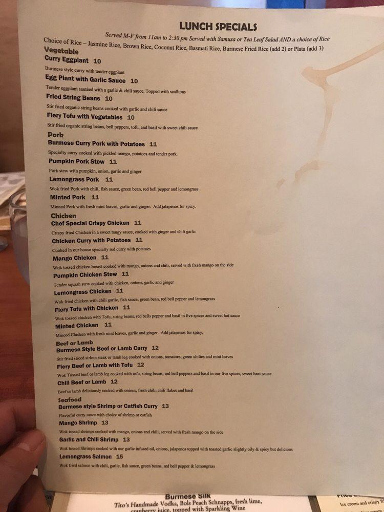 Menu at Experience Burma Restaurant & Bar, Pleasanton