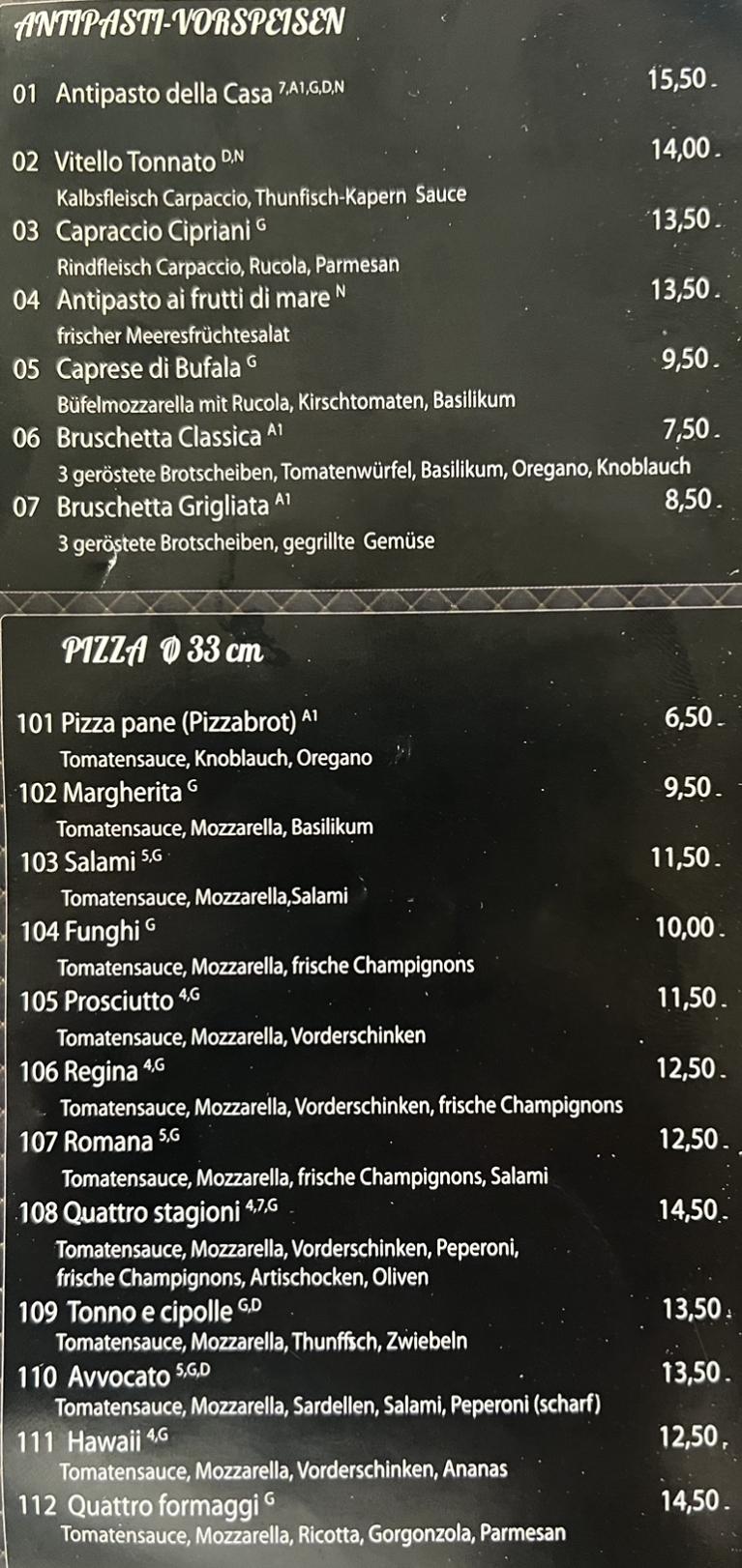 Menu au Gusto Pizza München, Munich