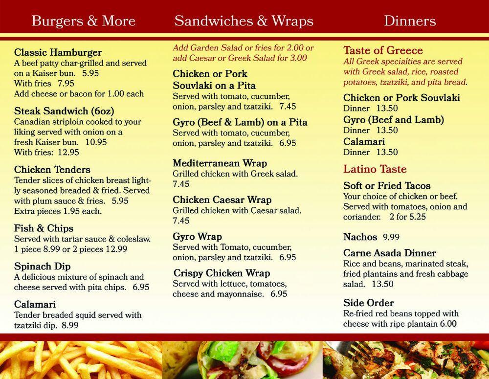 Menu at Melina's Grill restaurant, Baden