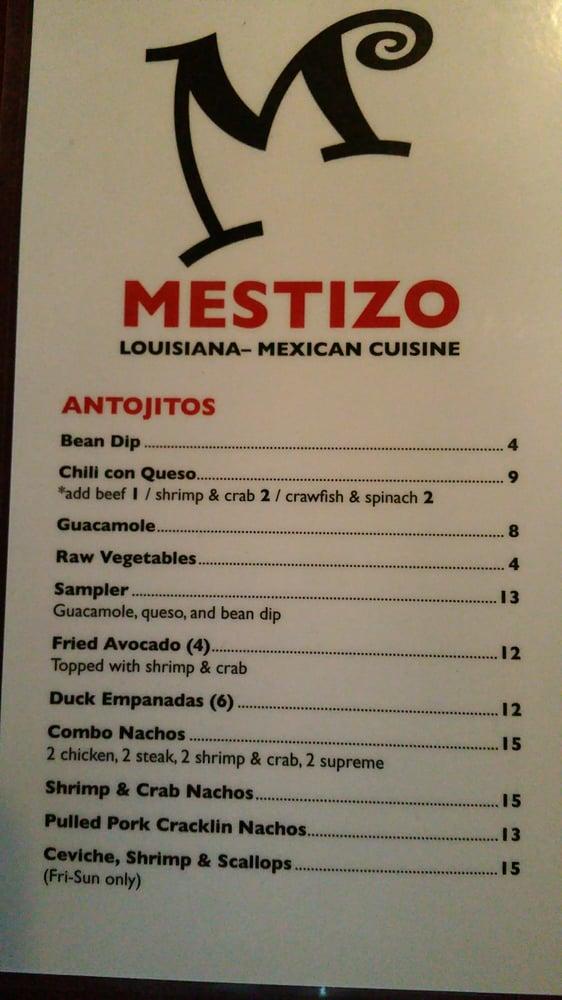 Menu at Mestizo Louisiana Mexican Cuisine restaurant, Baton Rouge, S ...