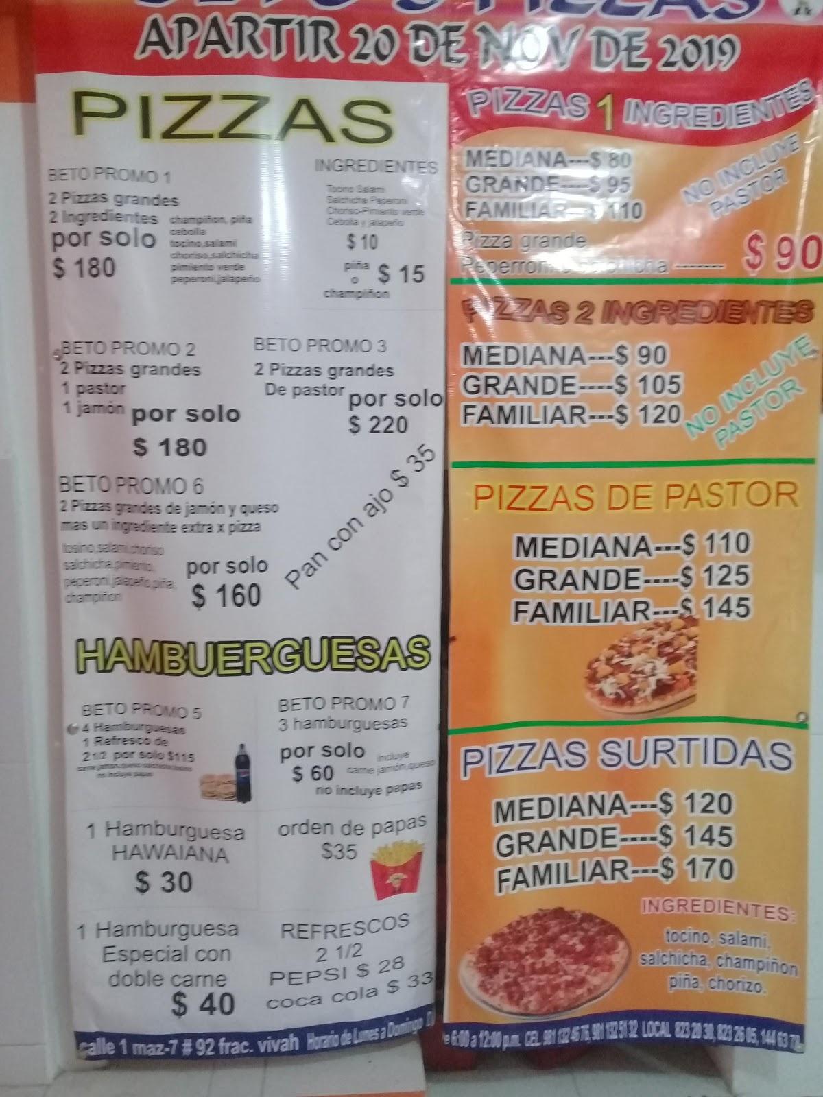 Menu at BETO´S PIZZAS restaurant, Campeche