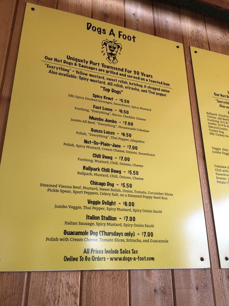 Menu at Dogs-a-Foot fast food, Port Townsend