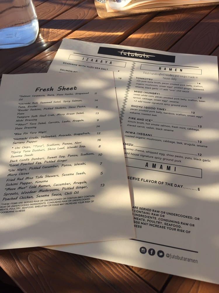 Menu at Futo Buta restaurant, Charlotte
