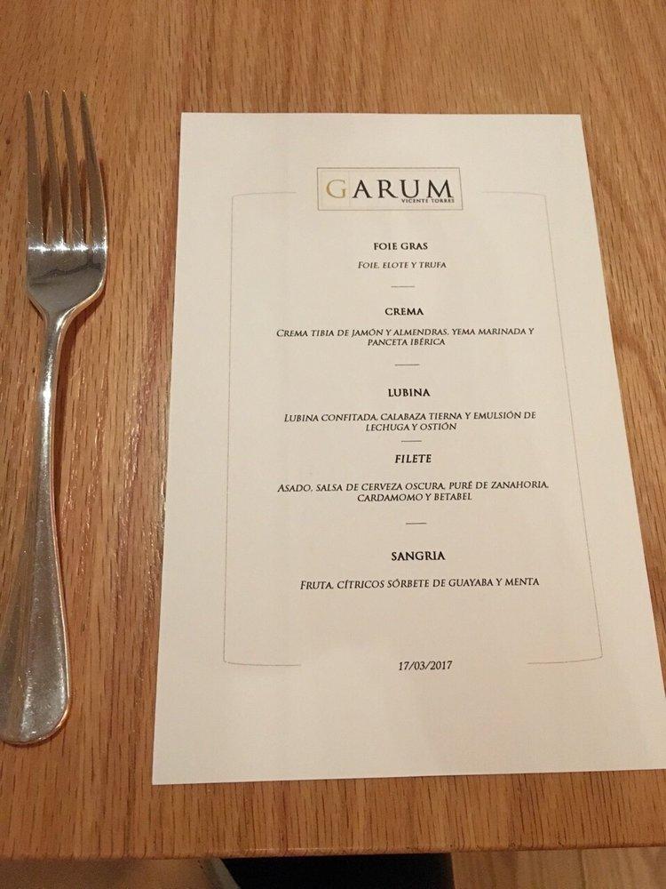 Carta del restaurante Garum, Ciudad López Mateos