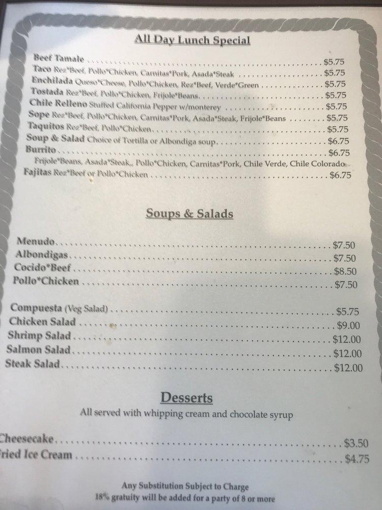 Menu at Jenny's Grill Steak & Mariscos restaurant, Barstow