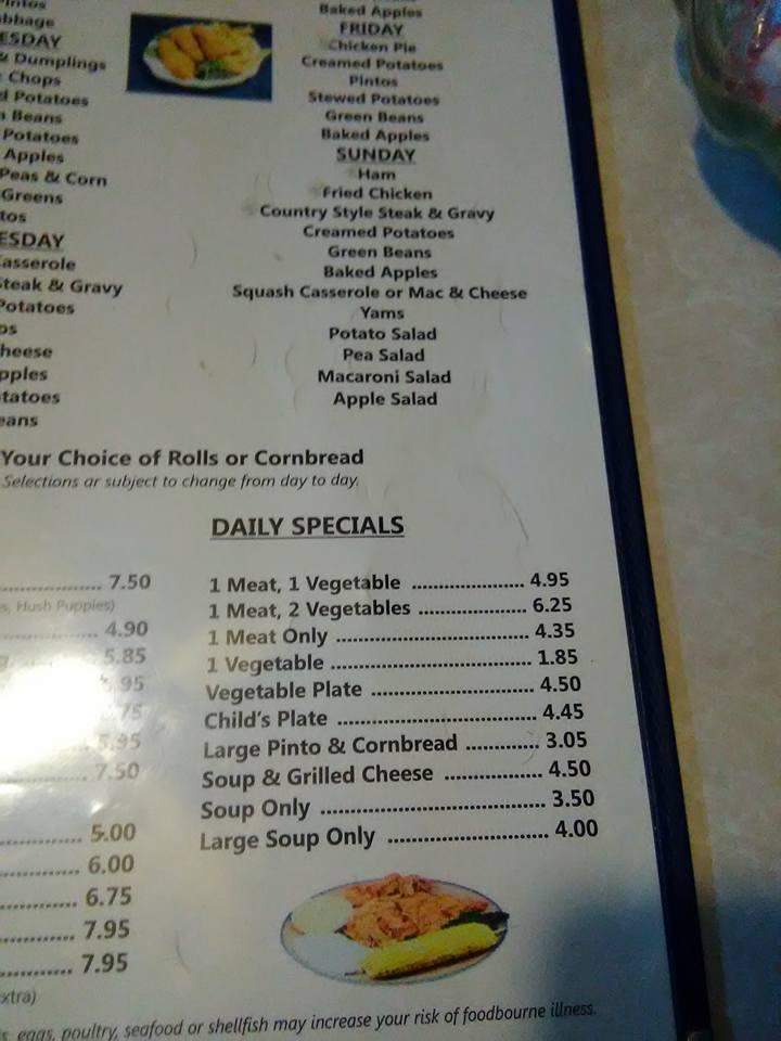 Menu at Jim’s Grill restaurant, Yadkinville, US-601
