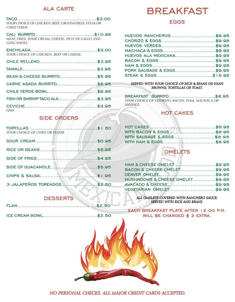 Menu at La Leña Mexican Restaurant, Pine Mountain Club