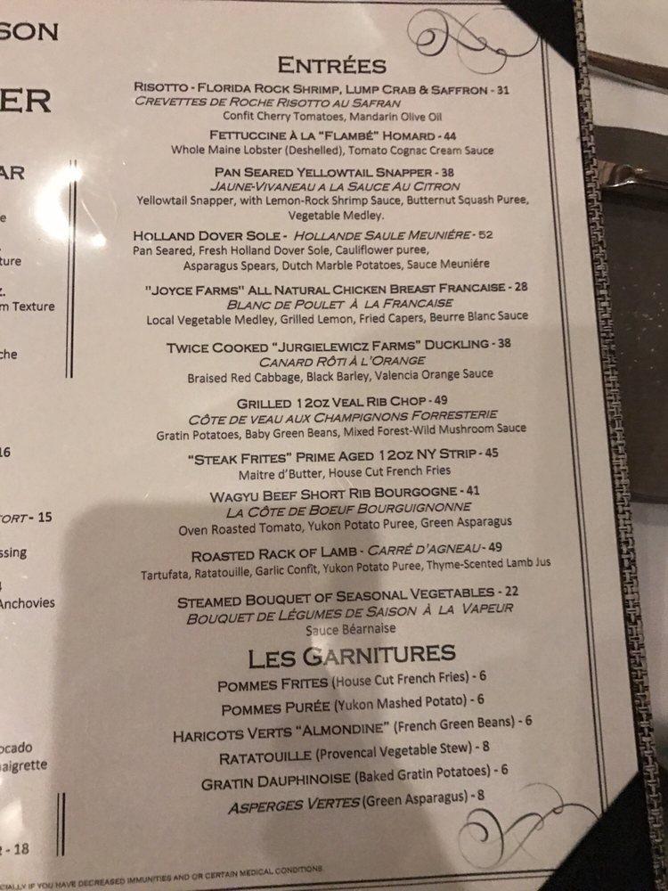 Menu at La Nouvelle Maison restaurant, Boca Raton