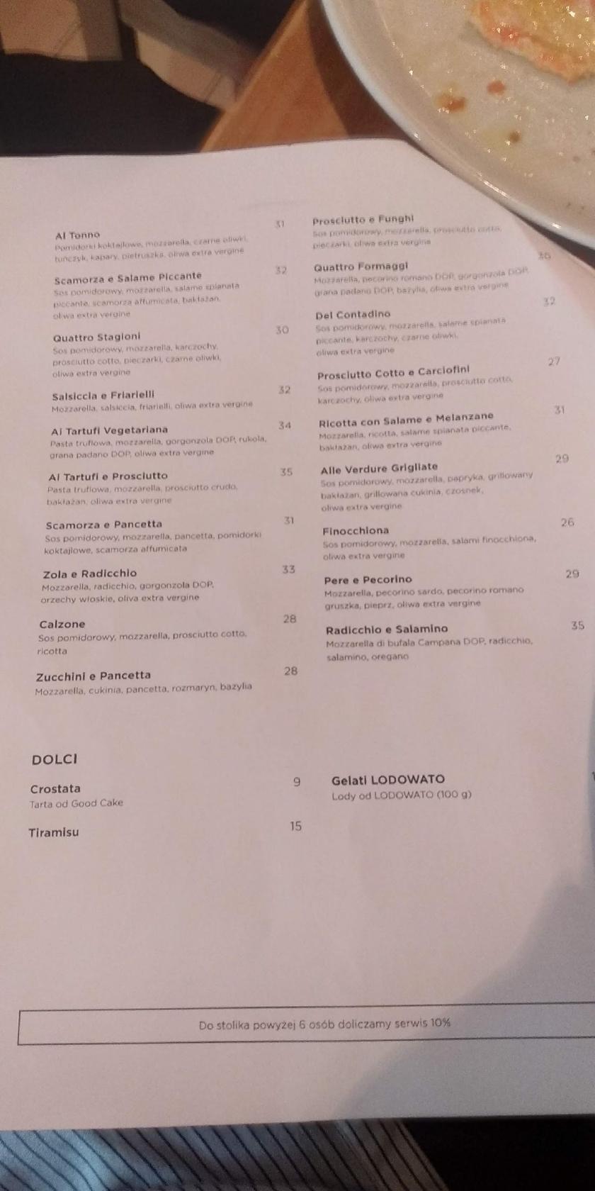 Menu at Len Arte pizzeria, Katowice
