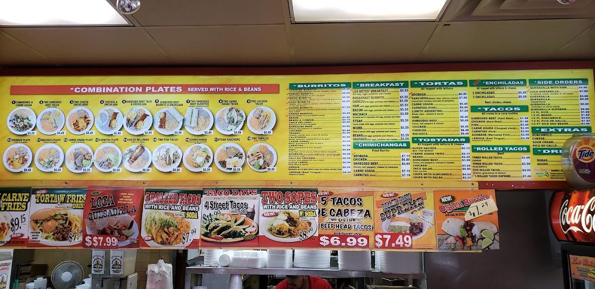 Menu at Los Beto's Mexican Food restaurant, Caldwell