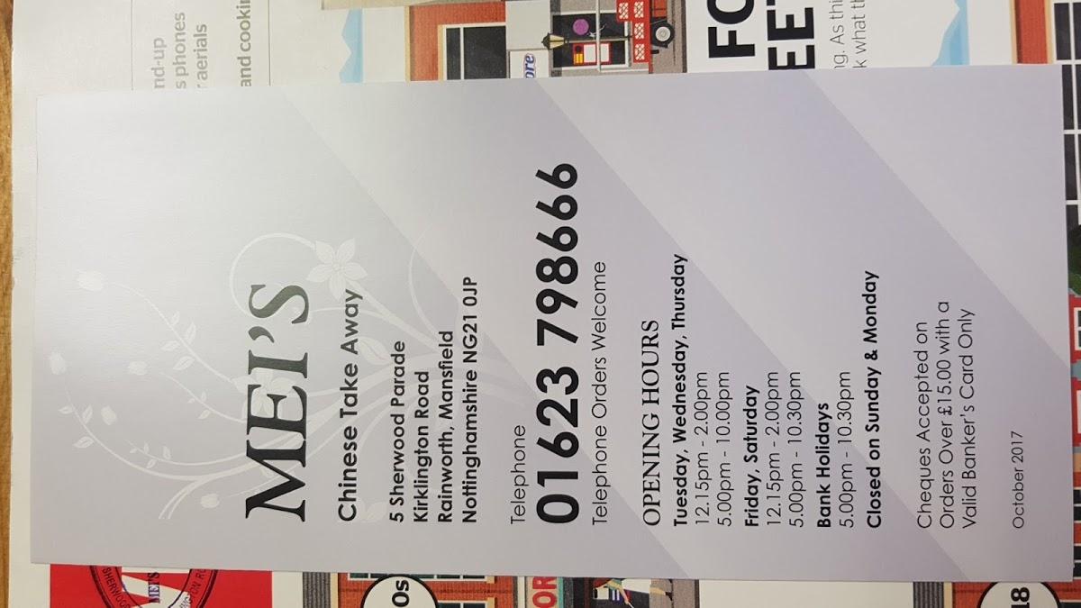 Mei’s Chinese, Mansfield - Restaurant menu, prices and reviews