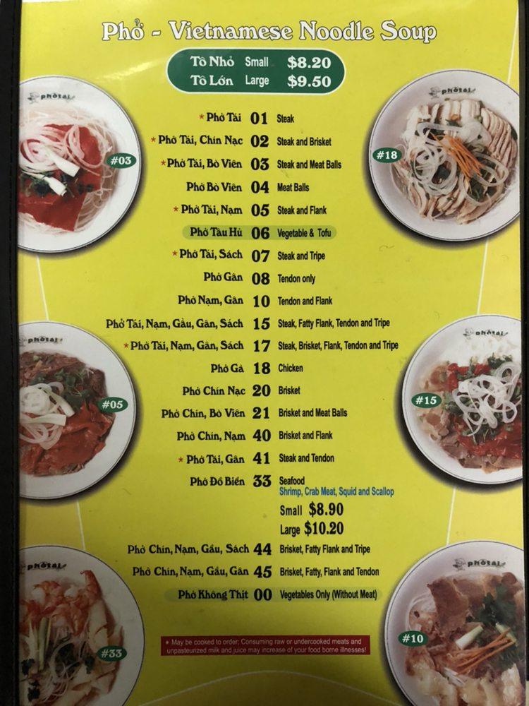 Menu at Phở Tái Bellevue Vietnamese Restaurant, Bellevue