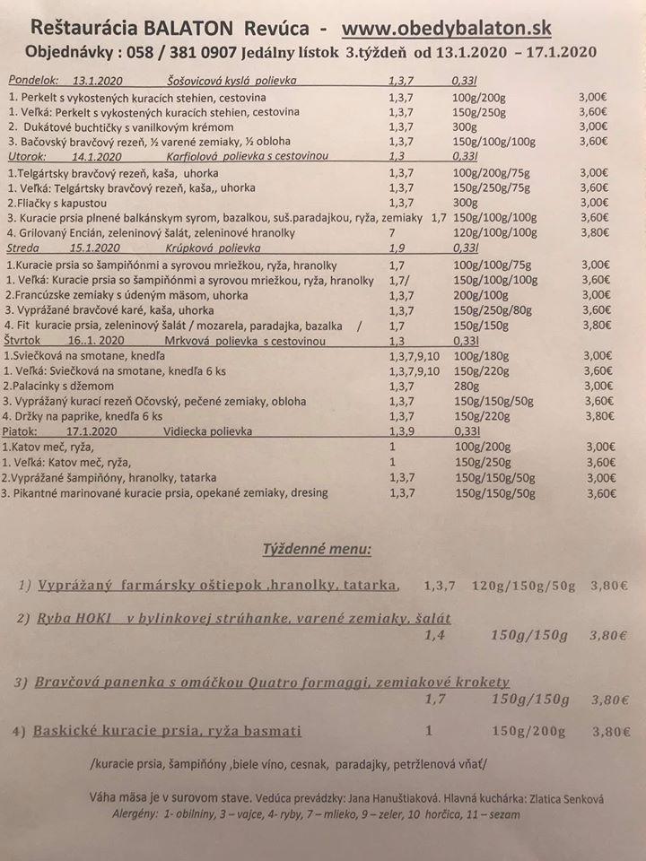 Menu at Pizzeria Balaton, Revúca