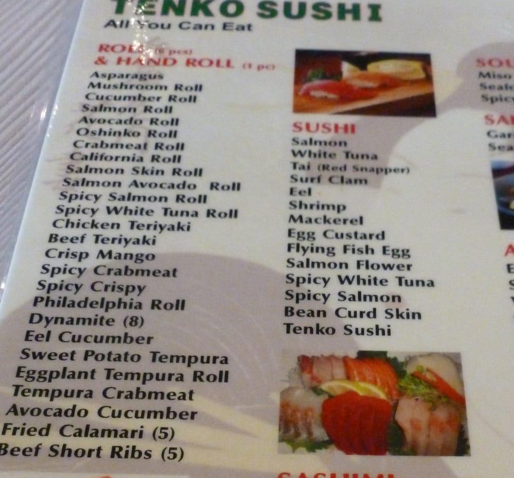 Menu at Tenko Sushi restaurant, Windsor