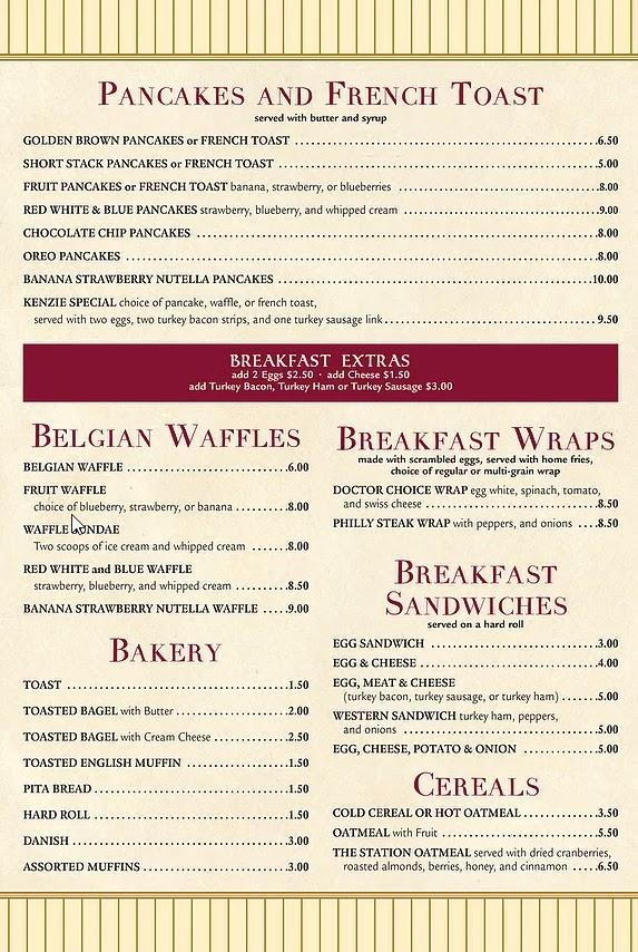 Menu at Westfield Station Cafe, Westfield