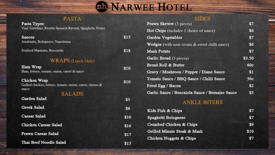 Menu at Narwee Hotel restaurant, Narwee