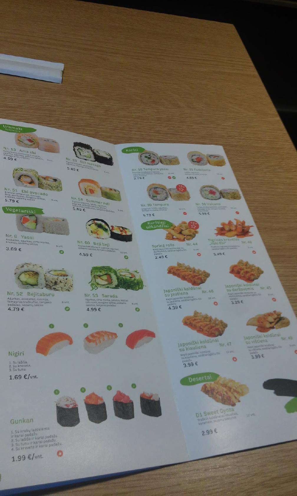 Menu at Sushi Express restaurant, Vilnius, Vilniaus g. 9