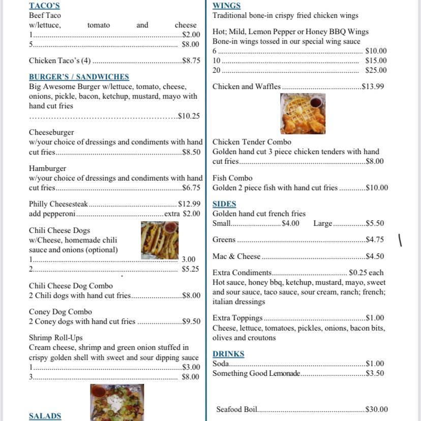 Menu at something good restaurant, Kokomo