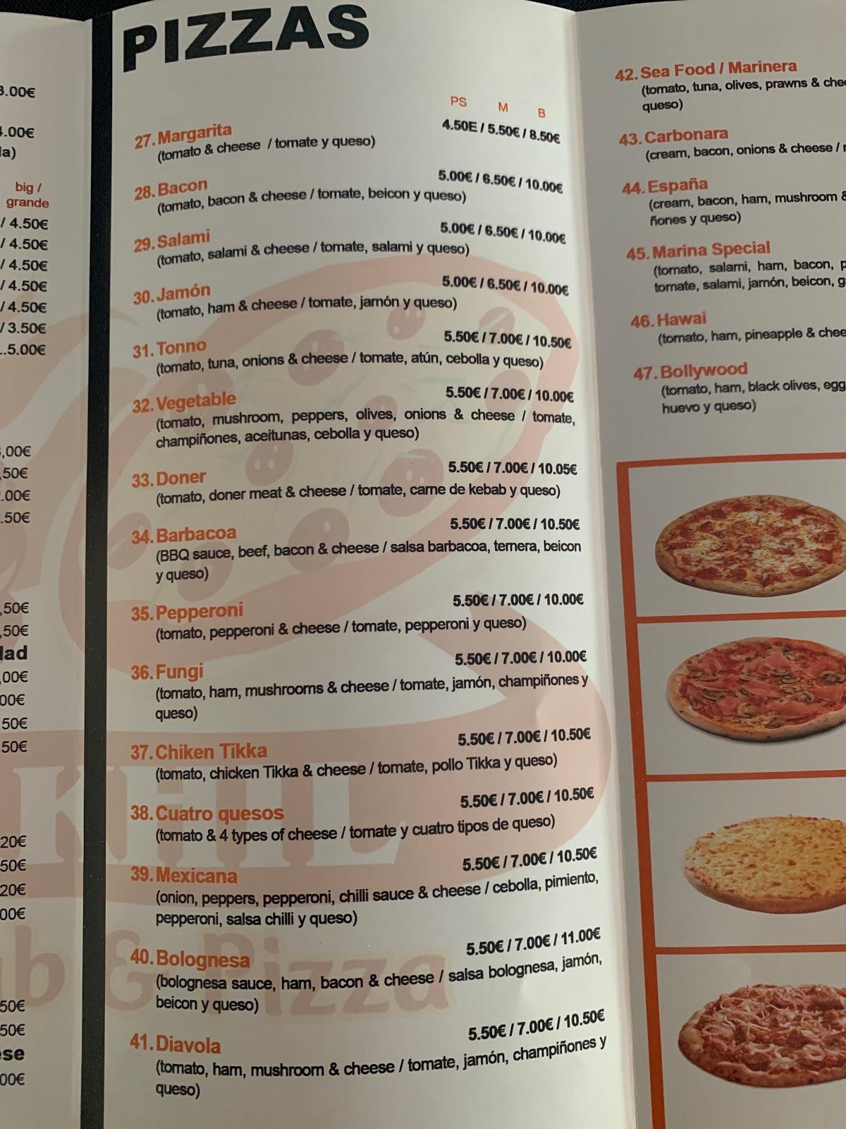 Menu at AKHIL KEBAB PIZZA restaurant, Spain