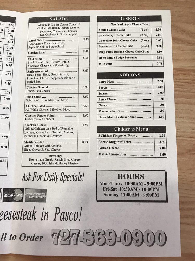 Menu at Best of Philly Cheesesteak restaurant, Hudson