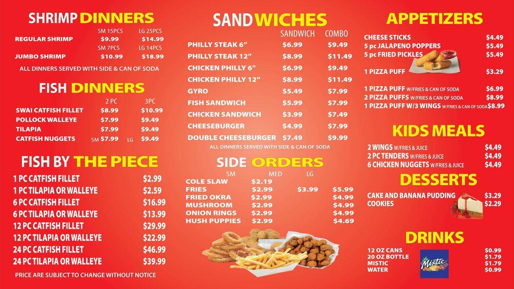 Menu at Captain JJ’s Fish ‘n’ Chicken restaurant, Springfield