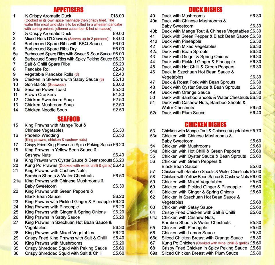 Menu at China Chef fast food, Ottery Saint Mary