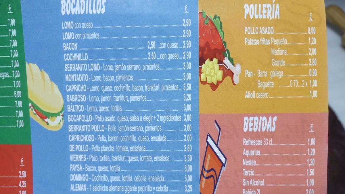 Menu at El Sultán Asador-Pizzeria-Bocateria, Casariche