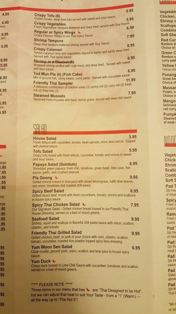 Menu at Friendly Thai Restaurant, Groton