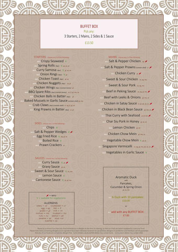 Menu at Inshanghai restaurant, Durham