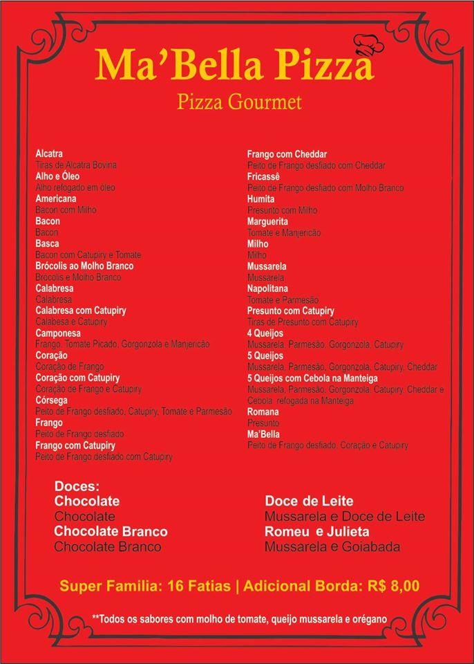 Menu at Ma'Bella Pizza pizzeria, Guaíba