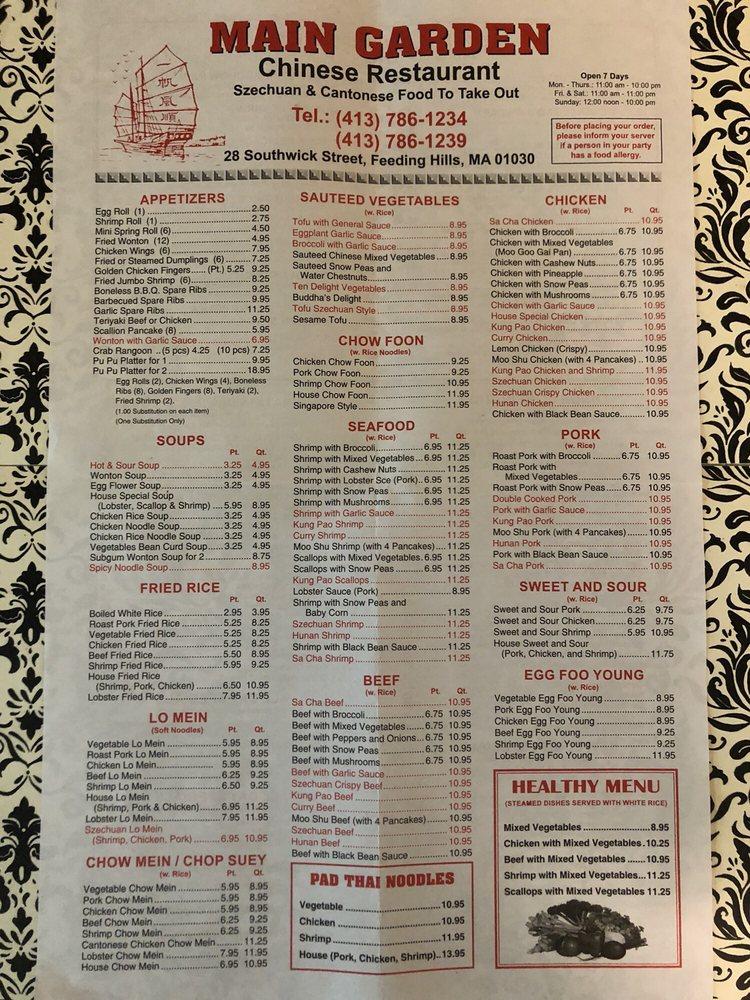 Menu at Main Garden Chinese Restaurant, Agawam