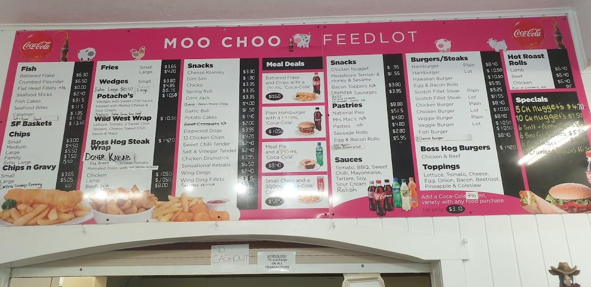 Menu at Moo Choo fast food, Sheffield