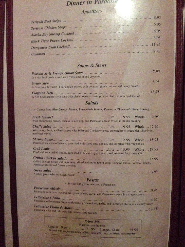 Menu at Paradise Restaurant, Sequim